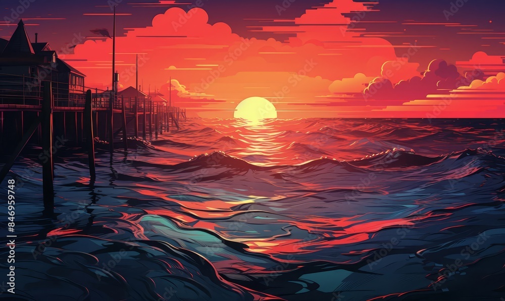 Climate change rising sea levels flat design, front view, coastal ...