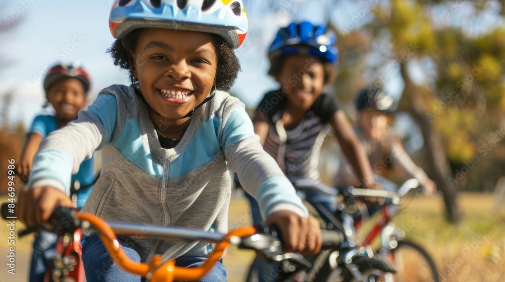 Foto de Cycling in Community Park: Depict children cycling in a ...