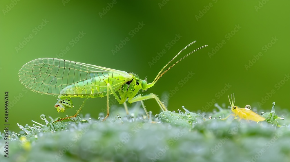 Green Lacewing Chrysopa perla hunting for aphids It is an insect in the ...