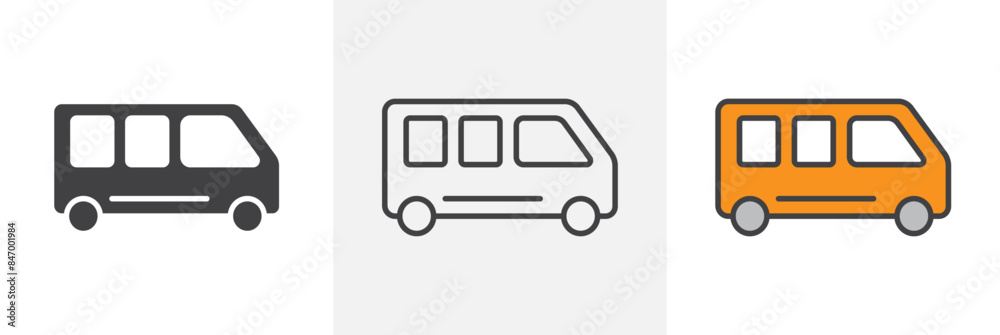 Delivery van icon set. Vector symbol for transit minibus. Courier ...