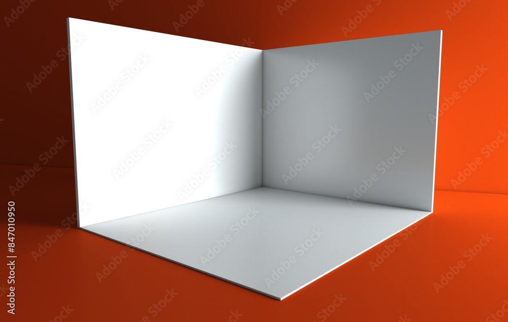 3D exhibition booth. Showroom. Square corner. Empty geometric square ...