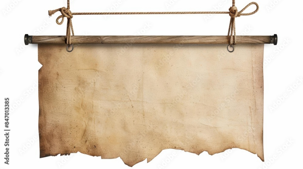 Vintage hanging banner with distressed canvas and classic serif fonts ...