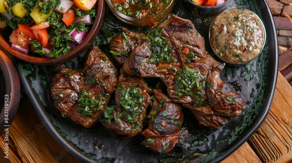 Kenyan national dish Nyama Choma grilled meat goat beef kachumbari ...
