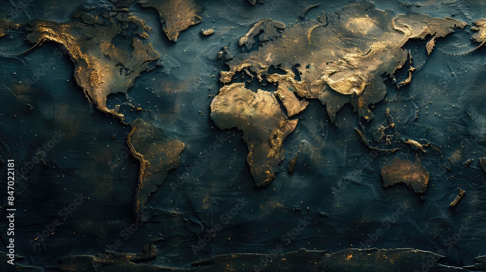 Unique World Map Illustration: Areas of Seas and Oceans Appear Burned ...