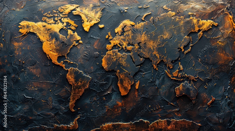 Unique World Map Illustration: Areas of Seas and Oceans Appear Burned ...