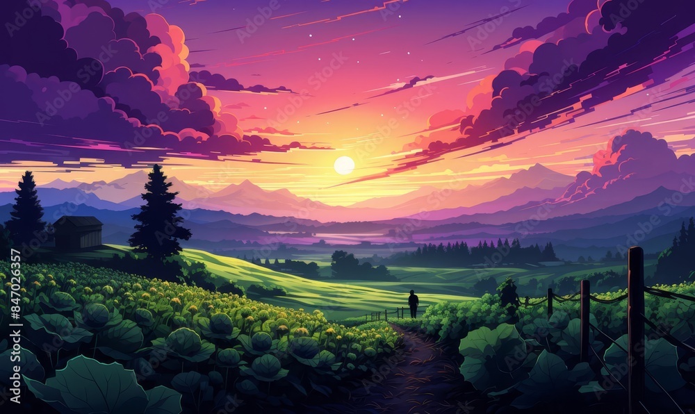 Vegetable garden in the countryside, flat design, side view, rural ...