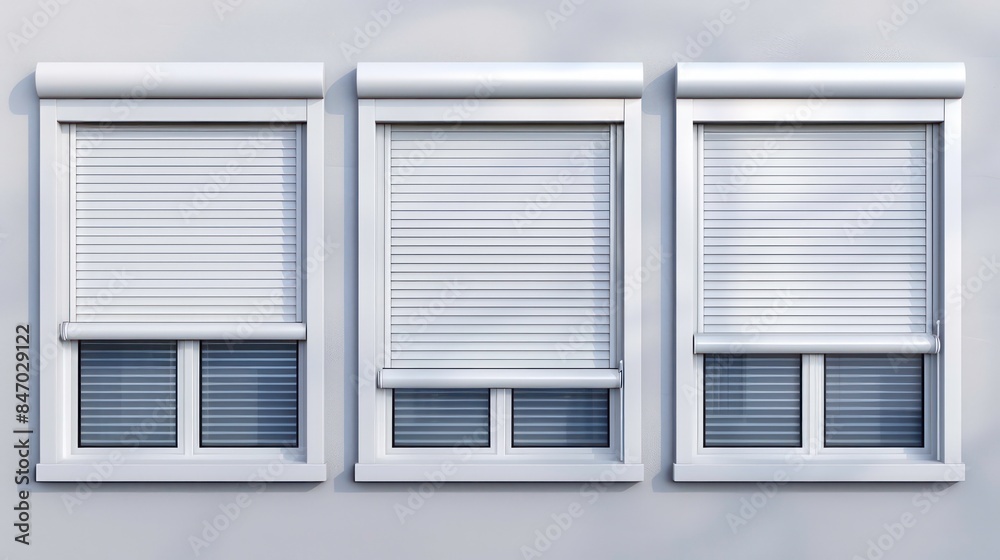 An isolated plastic window with rolling shutters isolated on a ...