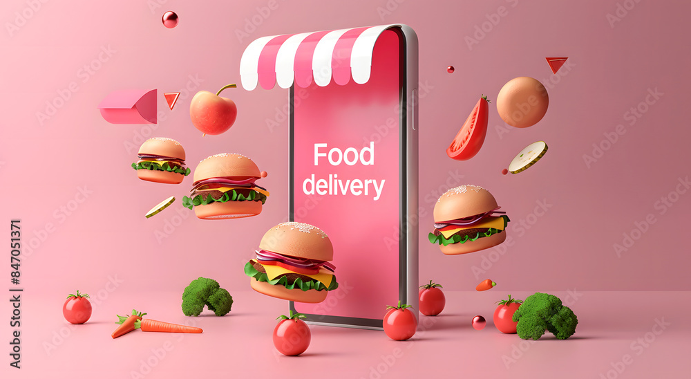 The concept of Modern food delivery mobile app kit template featuring a ...