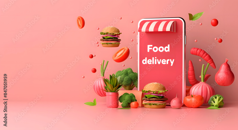 The concept of Modern food delivery mobile app kit template featuring a ...