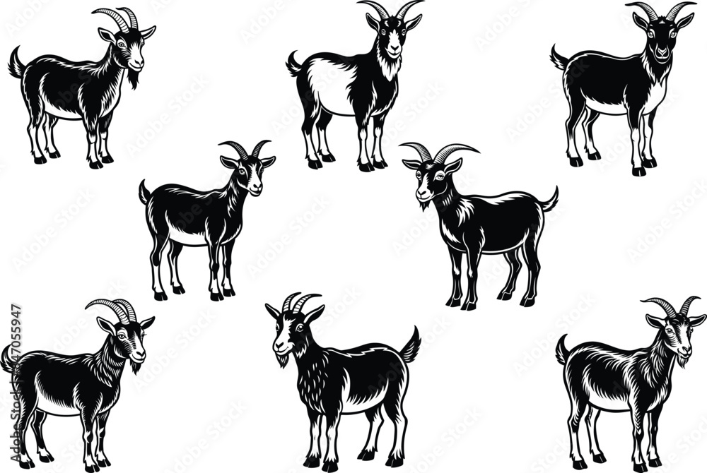 Minimalist Goat Icon Collection Silhouette Vector Perfect for Modern ...