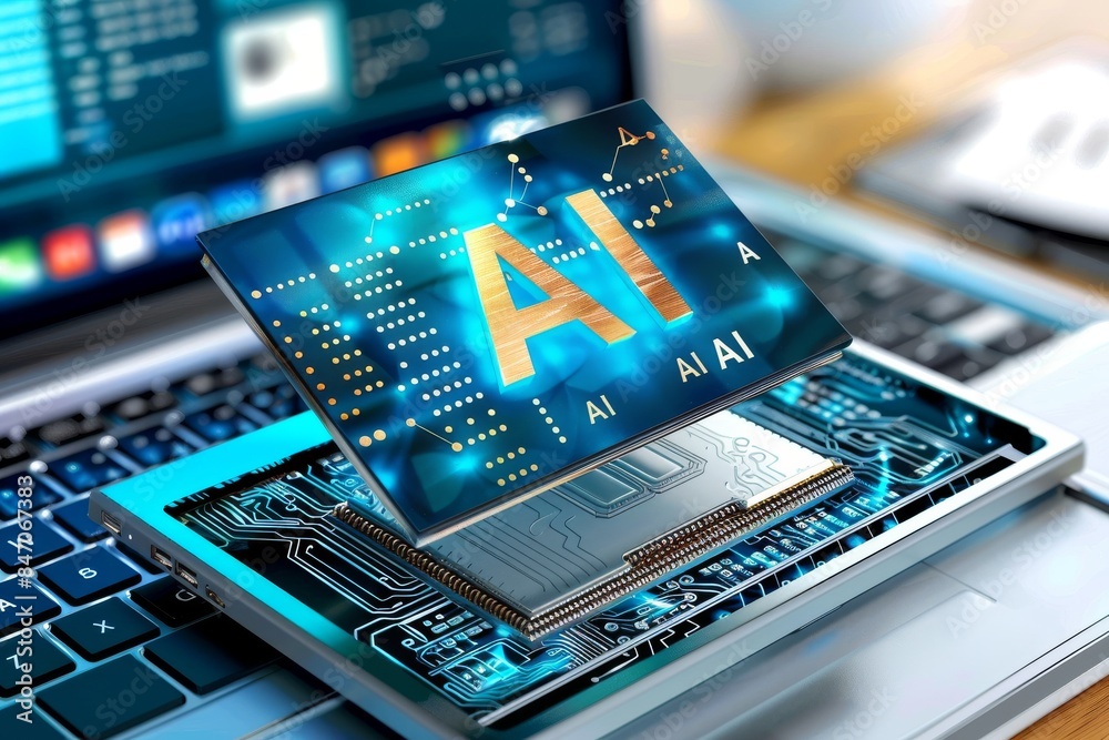 AI graphics on a laptop, illustrating the integration of artificial ...