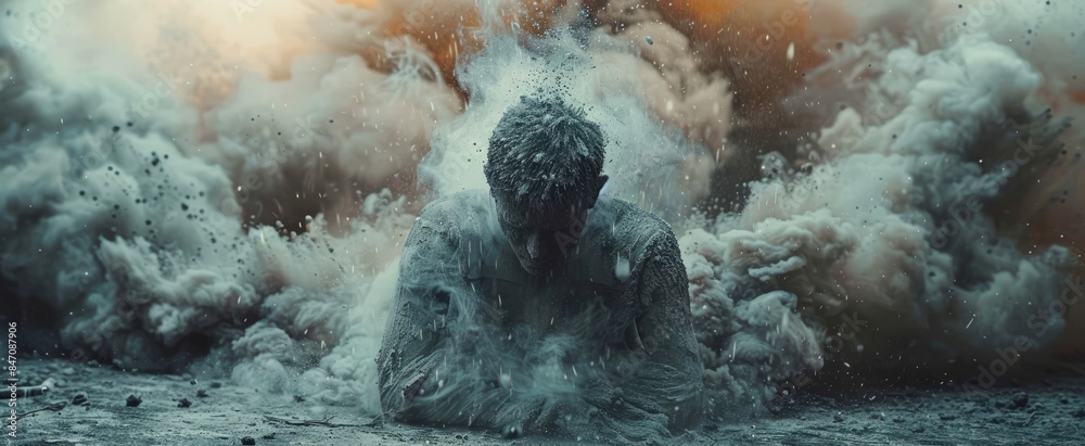 The portrayal of a young man disappearing into the atmosphere due to ...