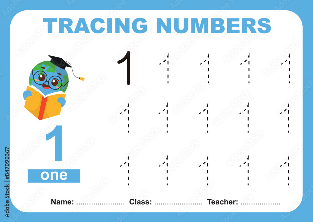 Trace and write number for children. Exercise for children to recognize ...