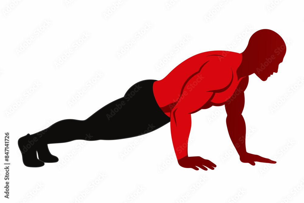 Bodybuilder performing a push-up on the ground vector silhouette on ...