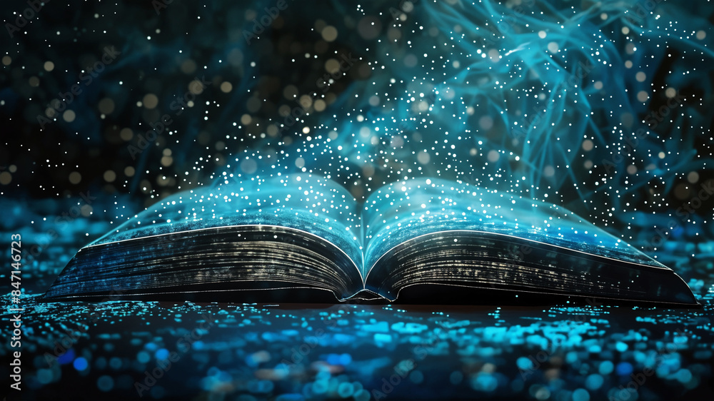 Modern Digital Book for Learning in Futuristic Style, A sleek, digital ...