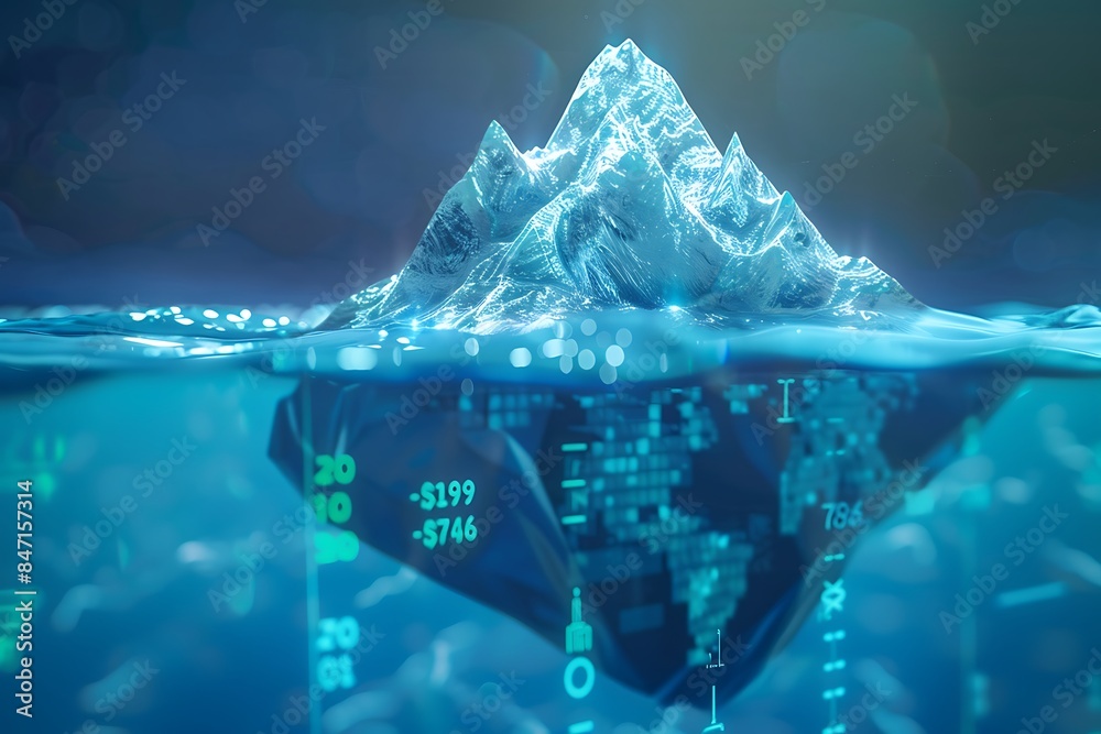 A digital iceberg with the tip showing profits and the submerged part ...