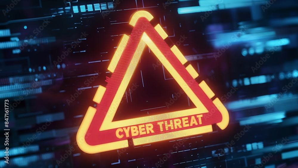 ภาพประกอบสต็อก holographic warning triangle for cyber threat glowing ...