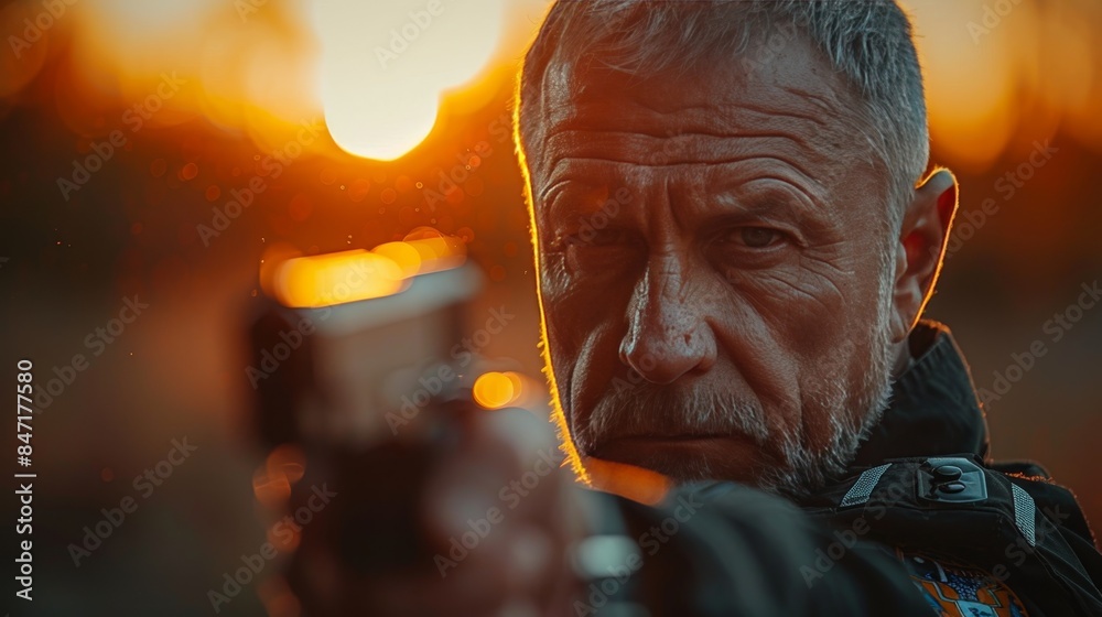 Brave police officer de escalating tense situation in realistic photo ...