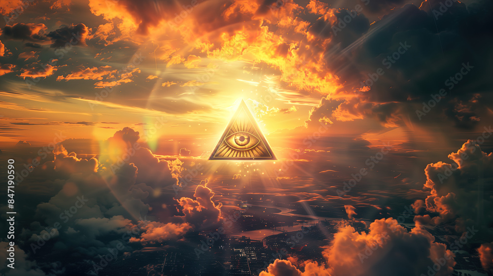 Eye of Providence All-Seeing Eye of God Pyramid in a Golden Sunset ...