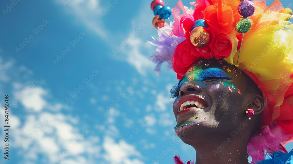 Happy black drag queen celebrating pride. African american woman in ...