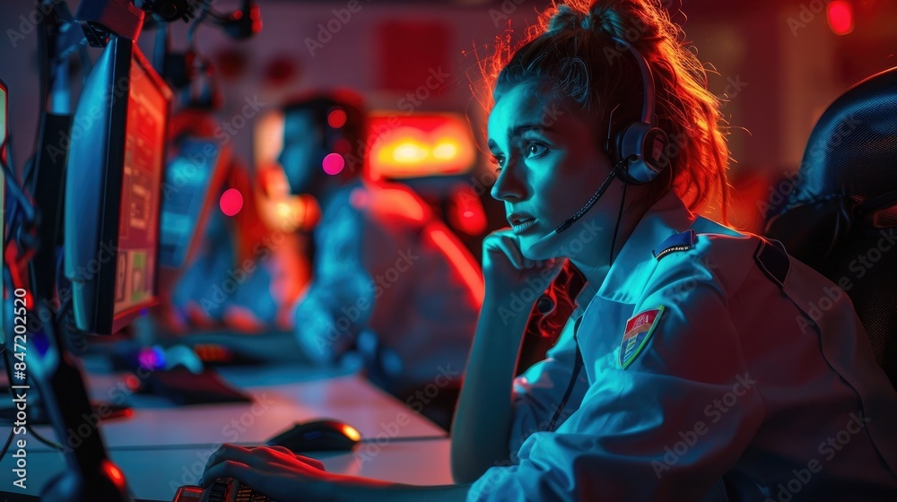 Emergency-themed 911 call center for first responders, fire, police ...