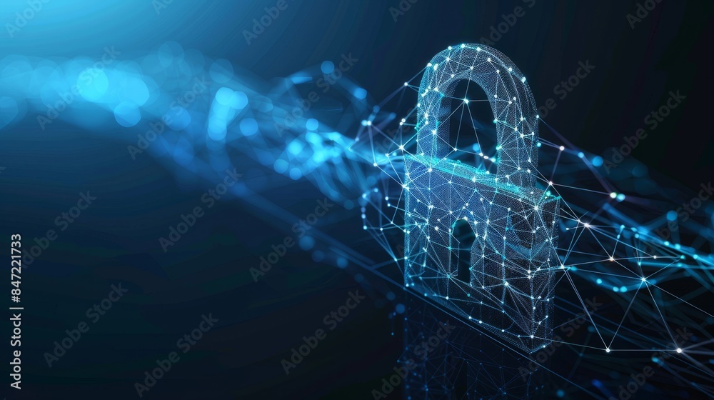 Cyber security concept. Lock symbol from lines and triangles, point ...