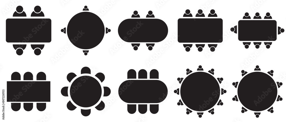 Table Seating Arrangement Icons for an Event - Clipart Outline ...