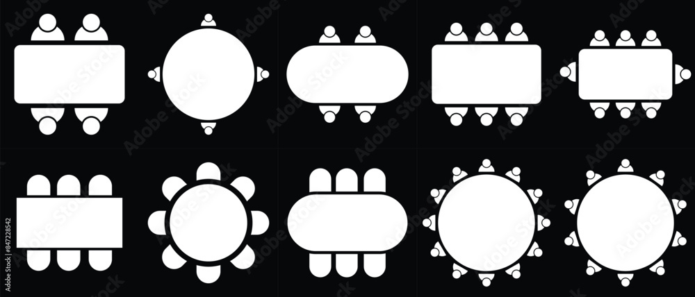 Table Seating Arrangement Icons for an Event - Clipart Outline ...