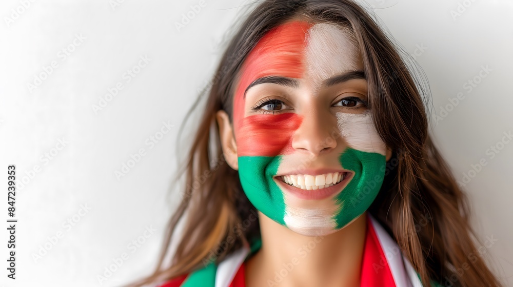 Foto de young smiling woman face art Italian soccer fan with italian ...