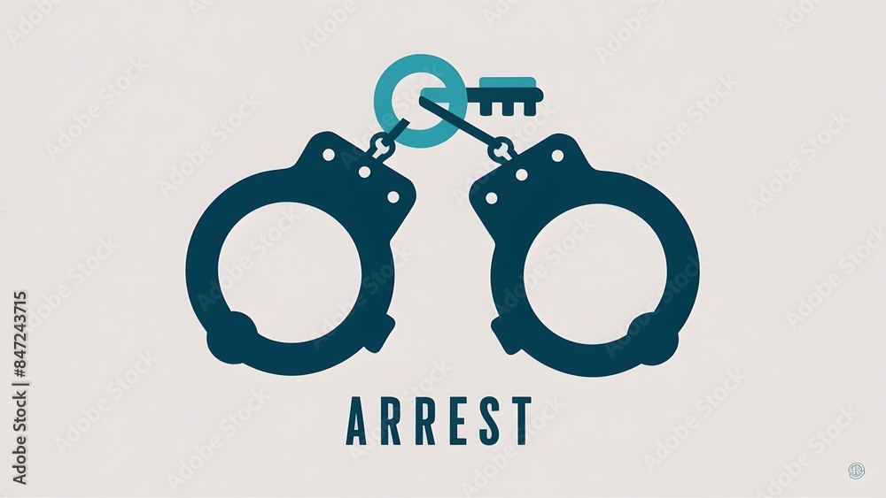 A graphic representation of handcuffs connected to a key. The handcuffs ...