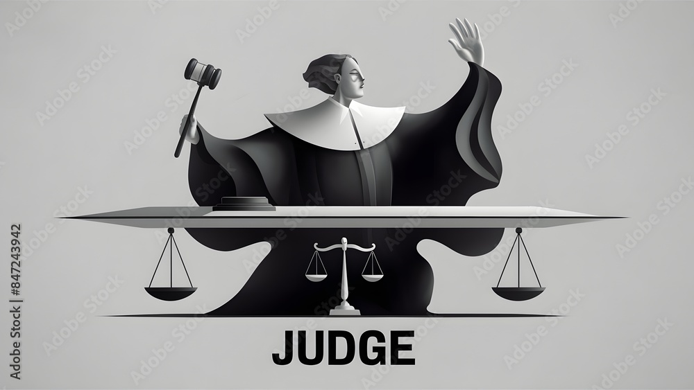 A stylized representation of a judge. The judge is depicted sitting ...