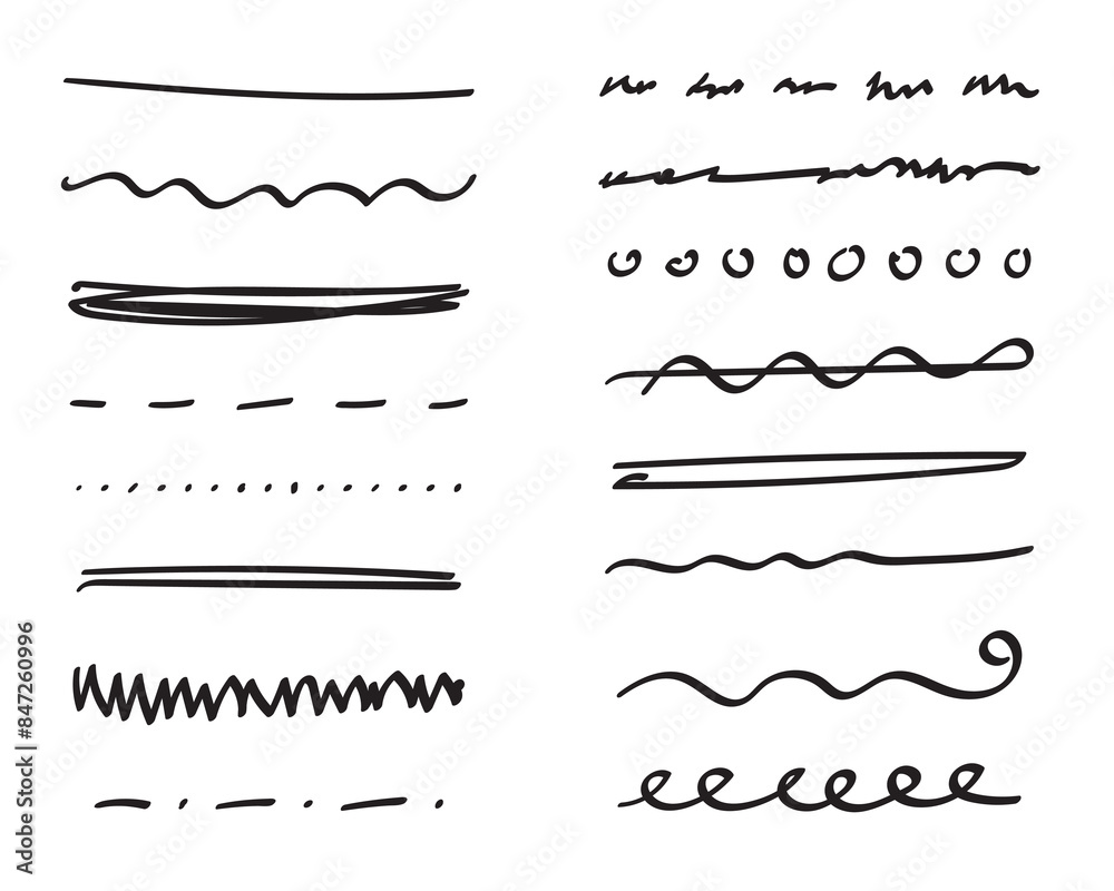 Underlines hand-drawn set. Handwriten dividers, separators, borders ...