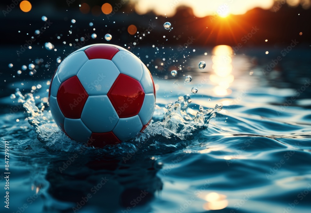 The ball hits the water surface. Water polo. Close-up. Banner, poster ...
