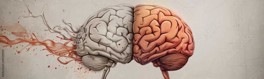 Left right human brain concept, textured illustration. Creative left ...