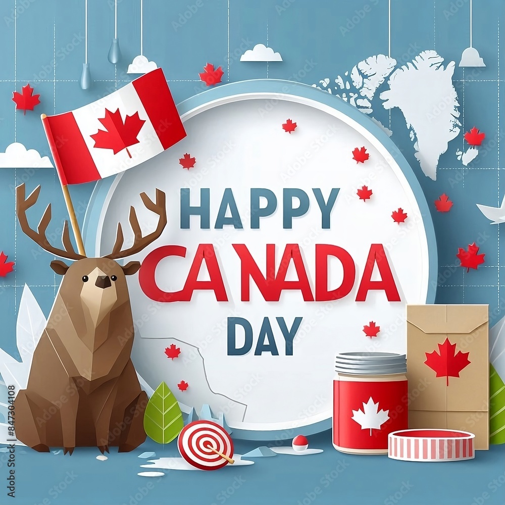 Happy Canada Day Card background with canada day celebration card with ...