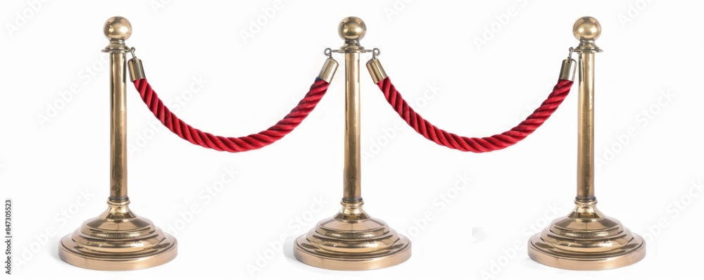Elegant stanchions with red velvet ropes, symbolizing exclusivity and ...