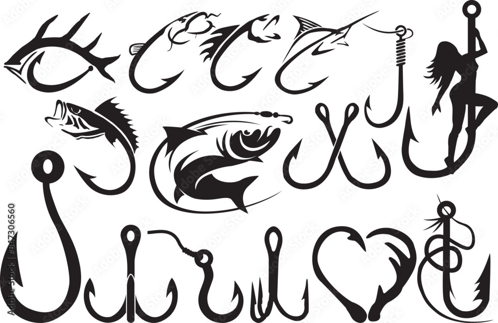 Vetor de Fishing Hook SVG | Crossed Fish Hooks SVG | Hook SVG | Bass Fishing Svg | Fisherman Svg ...