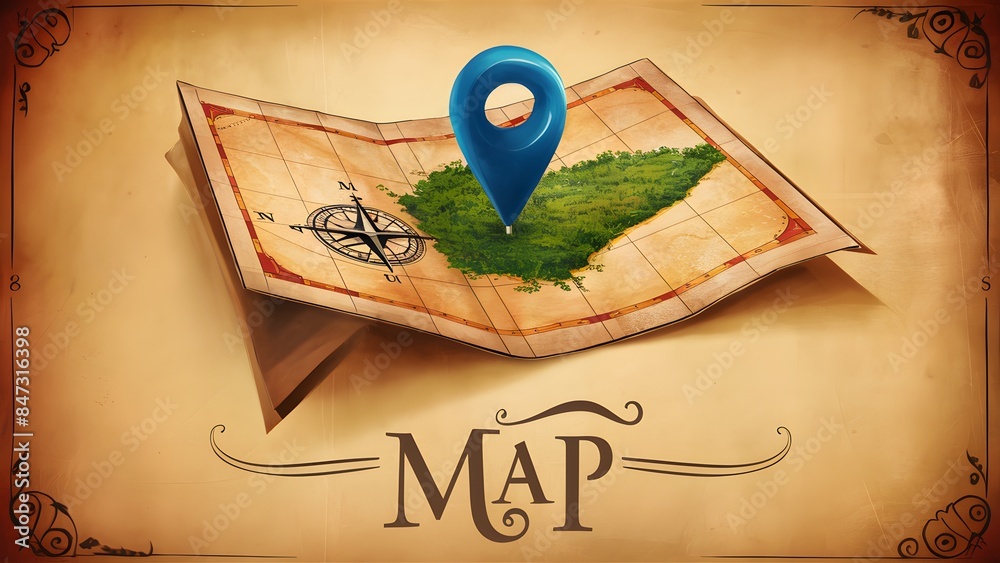 The map appears to be folded, with the pin positionedon one of the ...