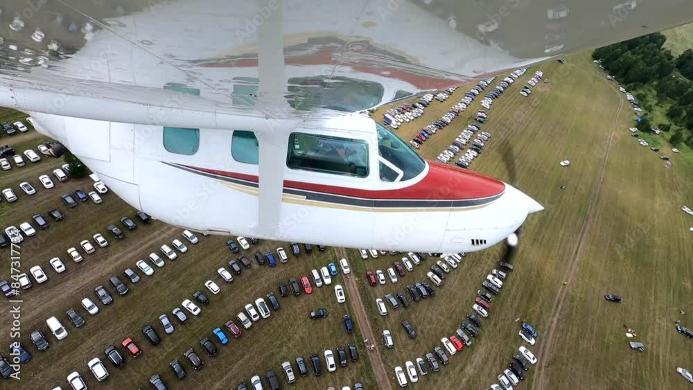 Wing view of a small four-seater airplane during flight. Stock Video ...