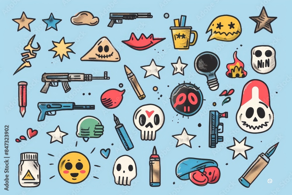 Bullet icon, doodle shell symbol, sketched military cartridge ...