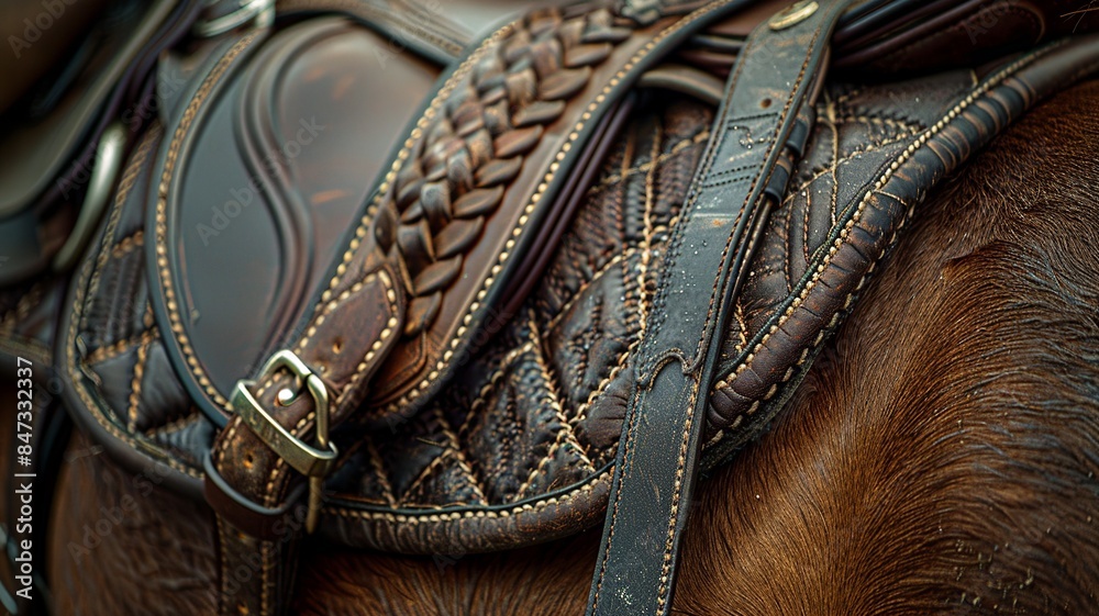This detailed photograph captures the craftsmanship of a horse's ...