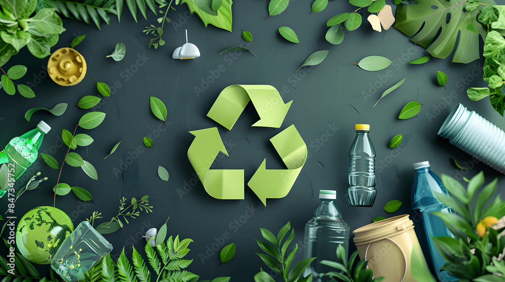 Banner for the main page of the site with a realistic recycling icon ...