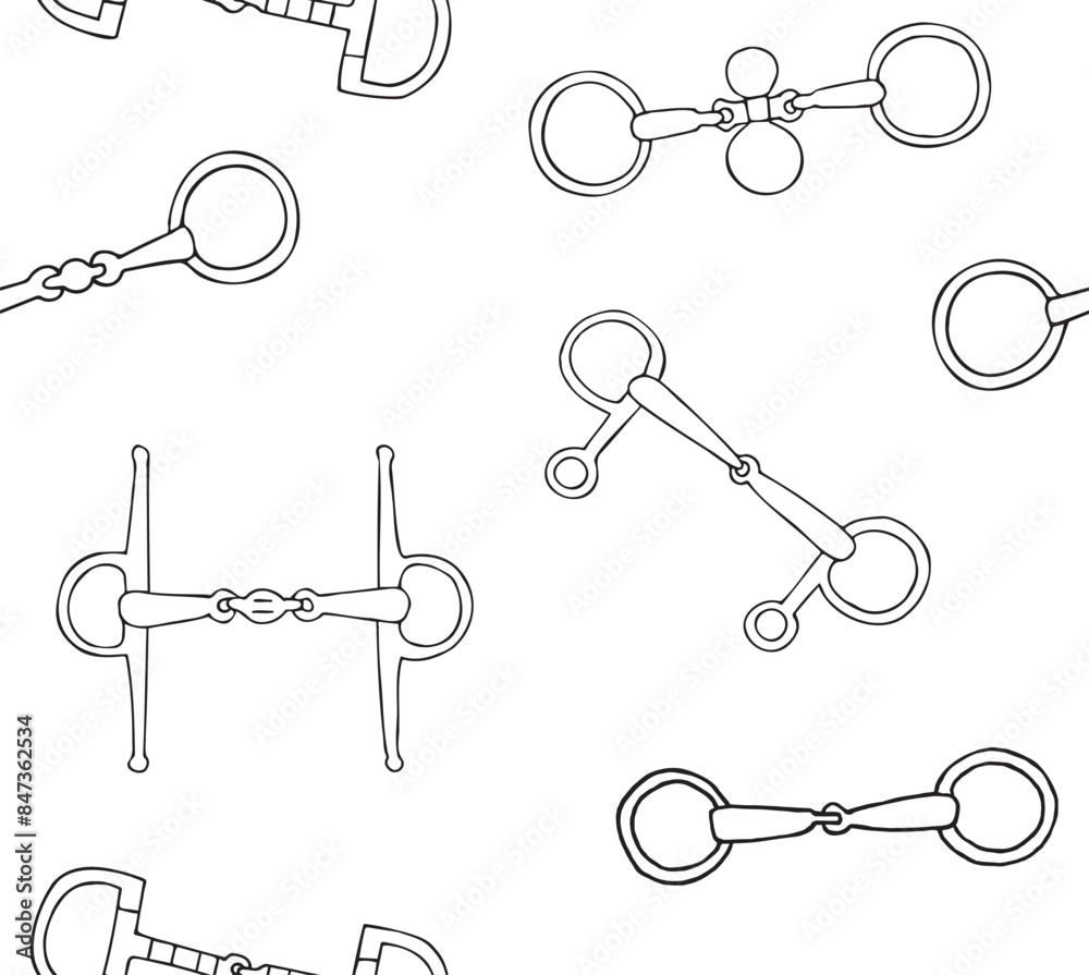 Vector set of hand drawn sketch doodle outline horse equestrian bits ...