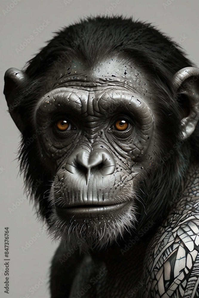 Symmetrical Chimpanzee Tattoo Design with Subtle Tribal Patterns ...
