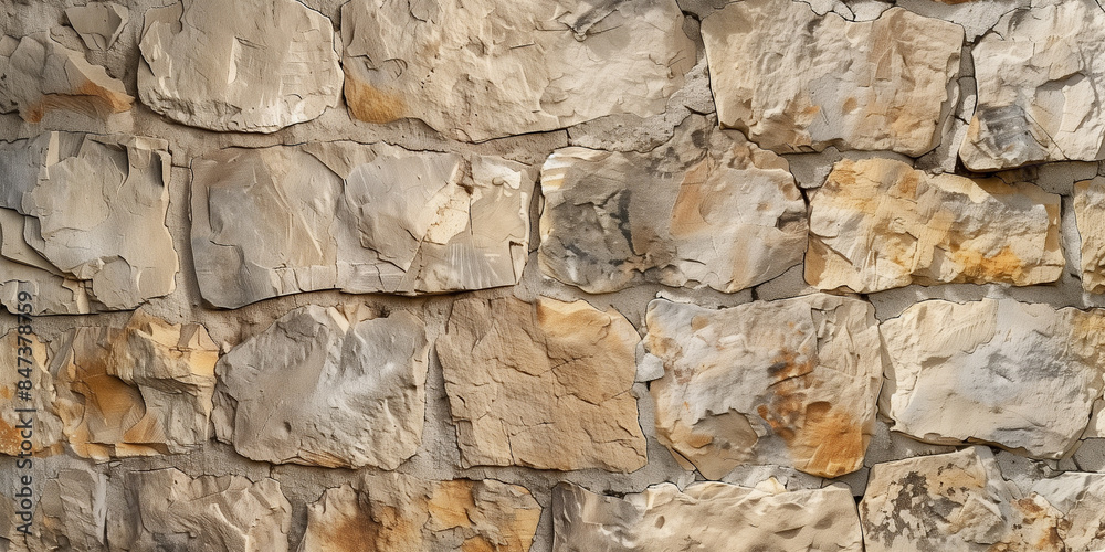 Stone wall with natural light tan and grey color stones. Limestone ...