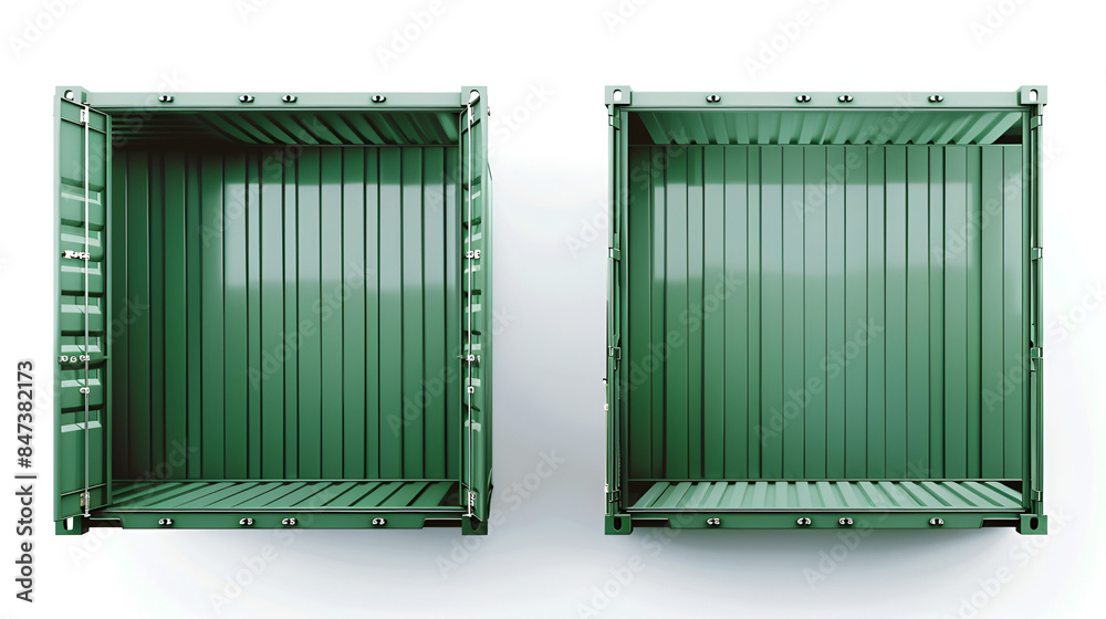 A set of shipping containers seen from different angles. Closed and ...