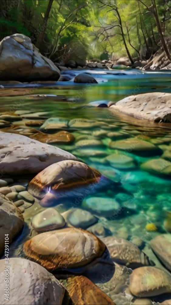 Rocky riverbed with clear water 4k virtual video background Stock Video ...