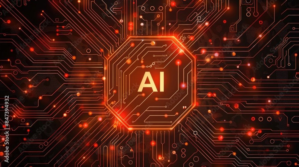 Vector background with a circuit board pattern and a logo of an AI chip ...