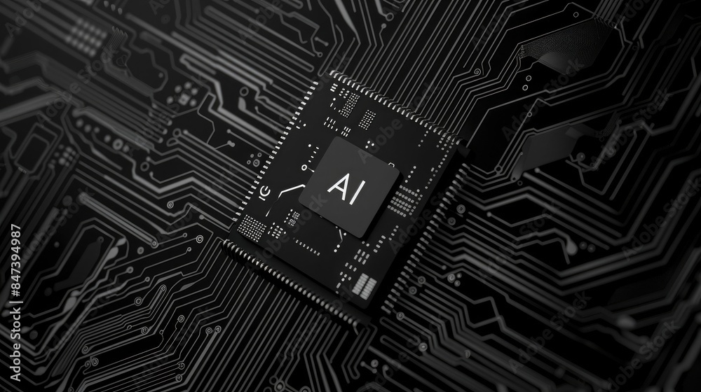 Vector black background with circuit board pattern and "AI" logo on ...