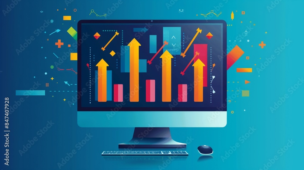 Concept of business Abstract growing graph chart on a computer Stock ...